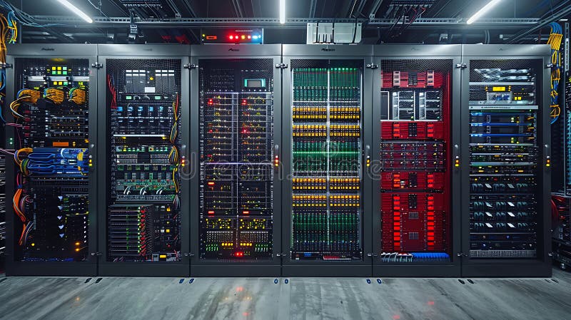 Modern Server Racks with Harmonious Tech Integration Stock Illustration ...