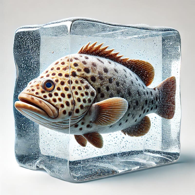 Frozen Grouper Fish Encased in Ice Block Stock Illustration ...