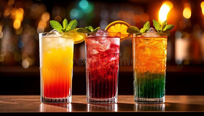 Visually Stunning Layered Beverages in Bold Yellow, Red, and Green Hues ...