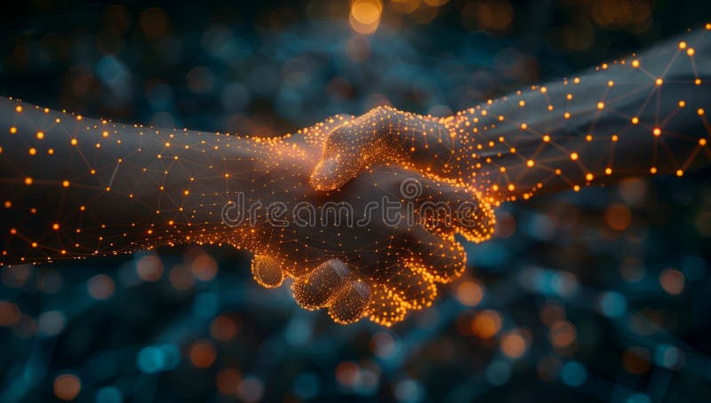 Handshake in Digital Realm Symbolizes Technology, Innovation, and ...