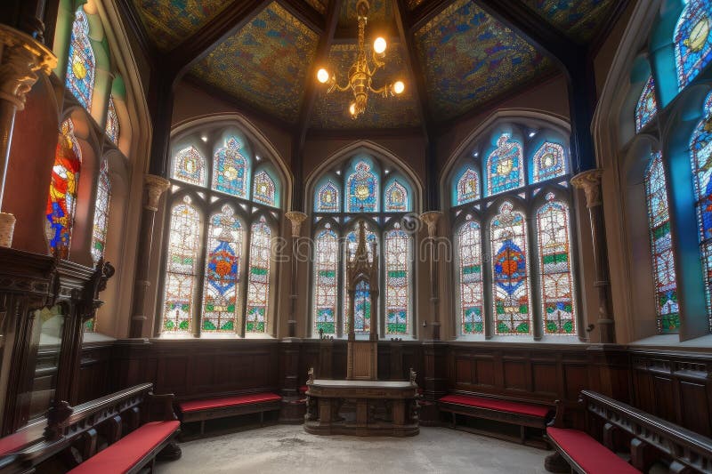 Visually Stunning Throne Room, with Tall Windows and Stained Glass ...