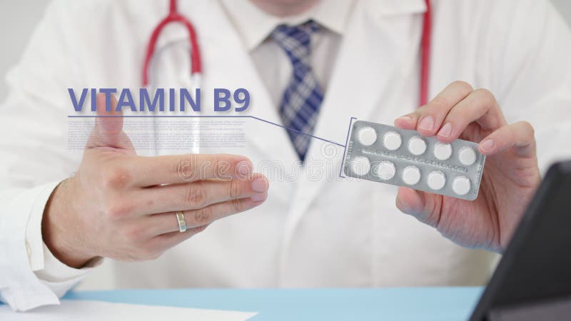 Vitamin B9 Blister Pack with Tablets in Doctor`s Hand Stock Photo ...