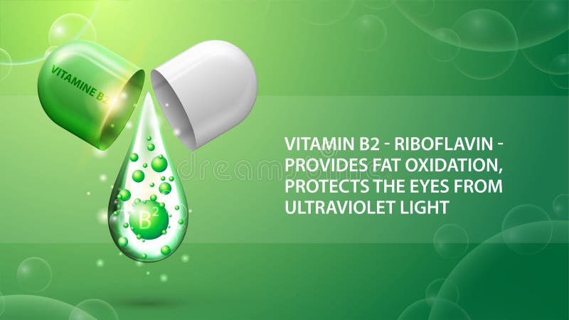 Vitamin B2, Green Information Poster with Abstract Pill Capsule with ...
