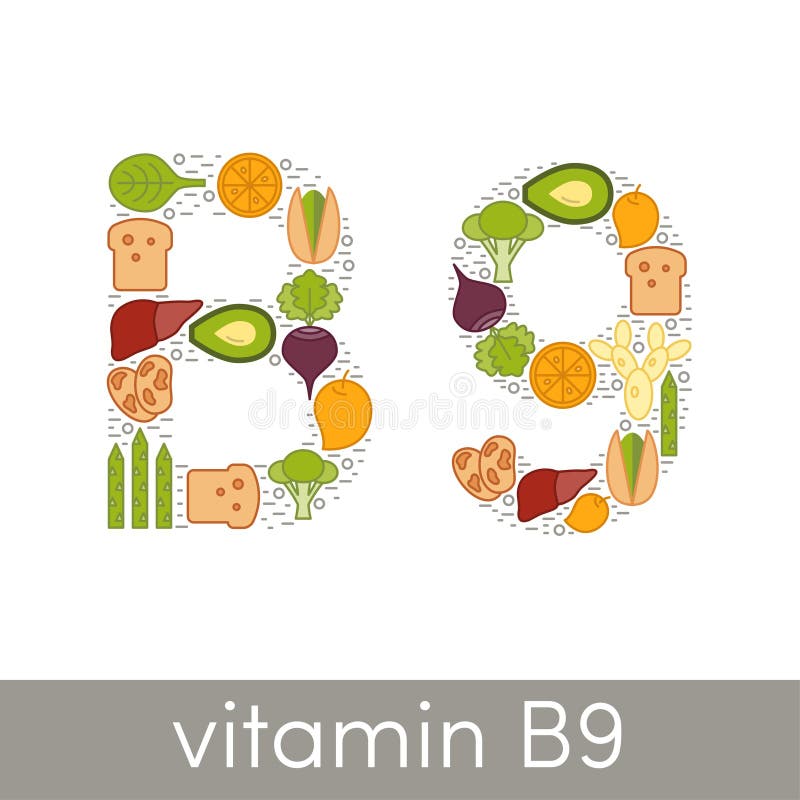 Vitamin B9 stock illustration. Illustration of infographic - 91889353