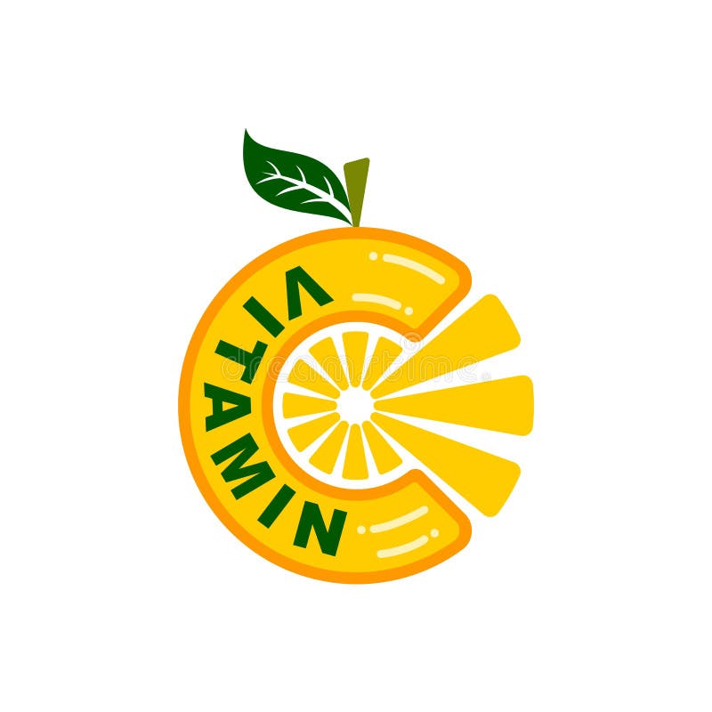 Vitamin C Sign on Orange Fruit, Nutrition Logo Label Illustration ...