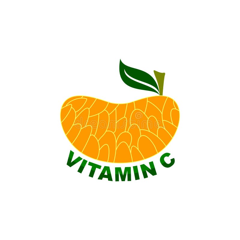Vitamin C Sign on Orange Fruit, Nutrition Logo Label Illustration ...