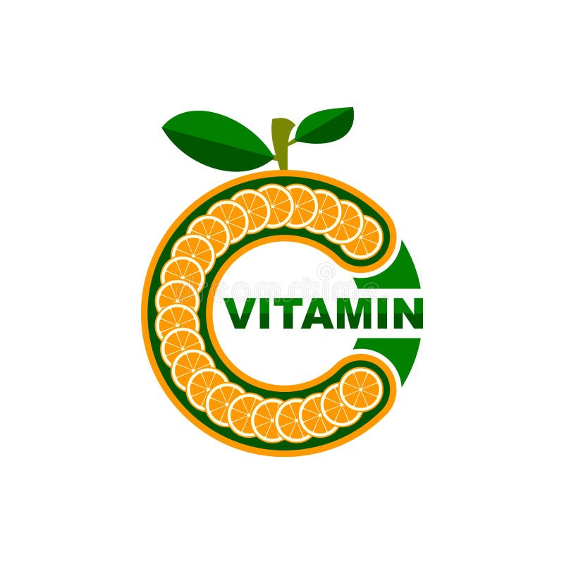 Vitamin C Sign on Orange Fruit, Nutrition Logo Label Illustration ...