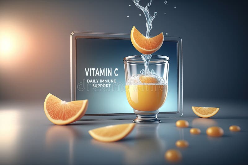 Vitamin C Supplement Banner Ad, Featuring a 3D Rendering of an Orange ...