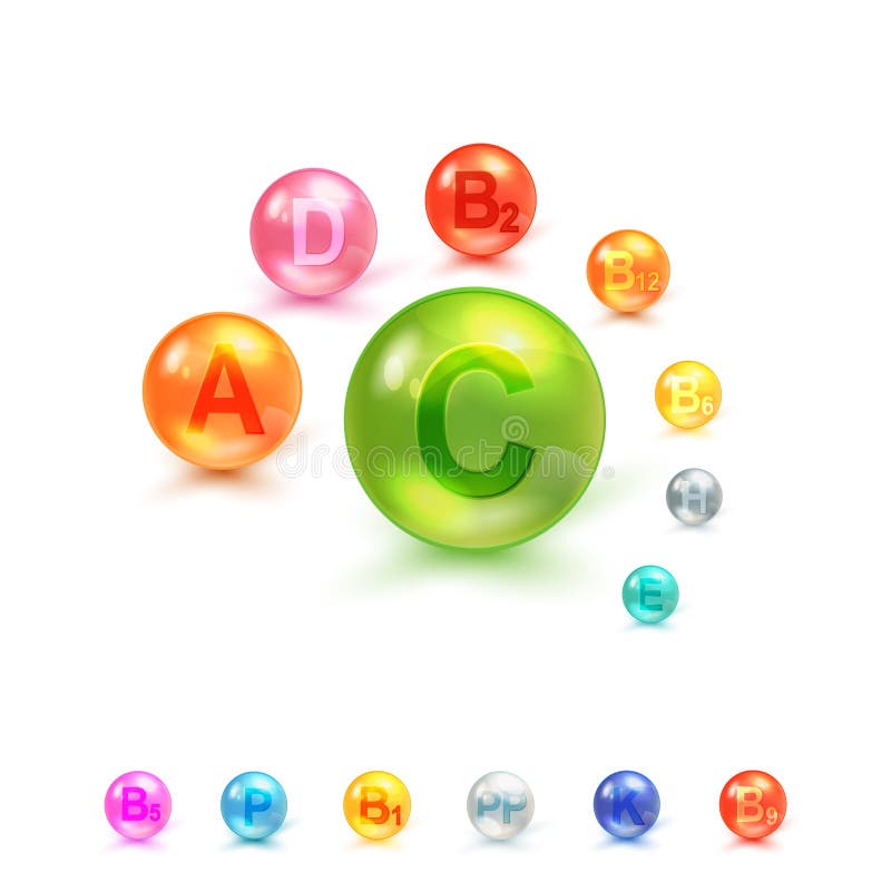 Vitamin B Complex Food Sources. Vector Cartoon Illustration. Stock ...