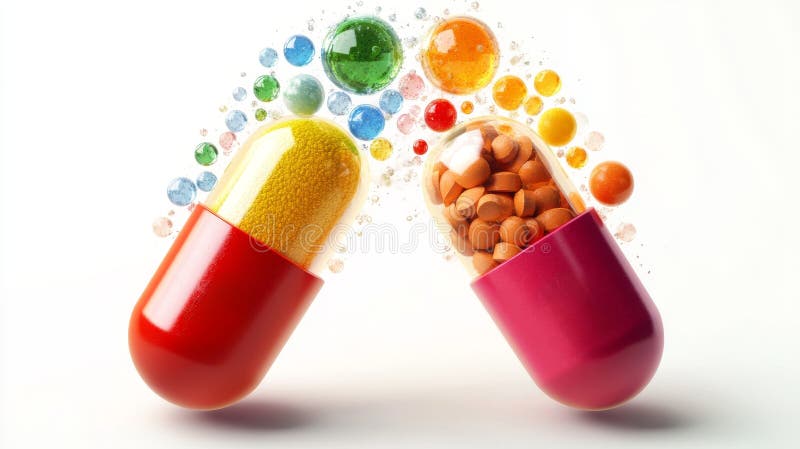 Vitamin Complex of Pill Capsule and Vitamins Bubbles Stock Illustration ...