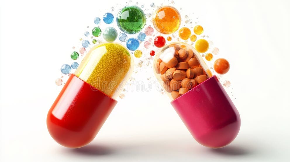 Vitamin Complex of Pill Capsule and Vitamins Bubbles Stock Illustration ...