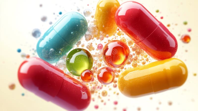 Vitamin Complex of Pill Capsule and Vitamins Bubbles Stock Illustration ...