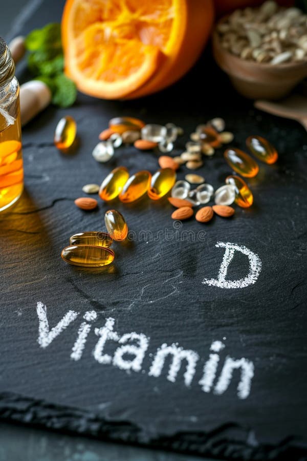 Vitamin D Capsules on the Table. Selective Focus Stock Image - Image of ...
