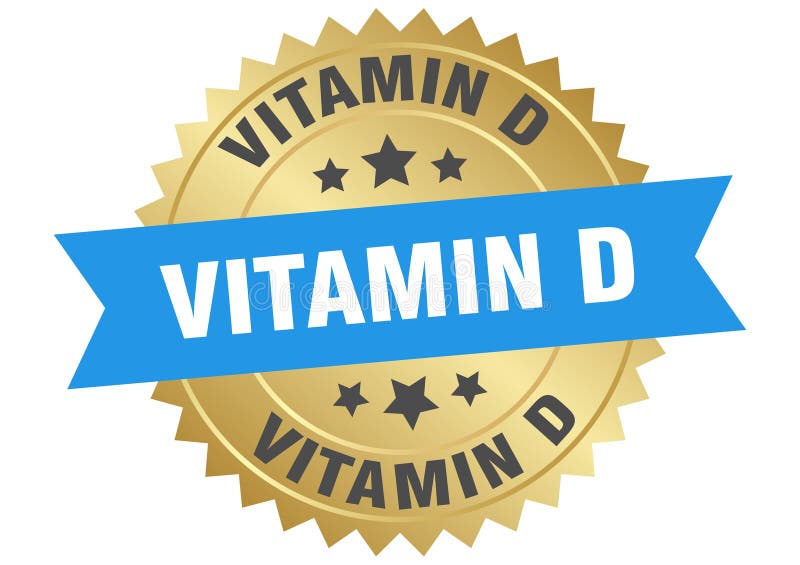 Vitamin D. Vitamin D Round Blue and Gold Label Isolated on Transparent ...