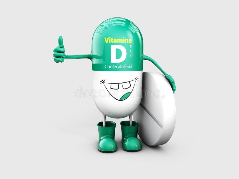 Vitamin D Shining Pill Cartoon Capsule. 3d Illustration Stock ...