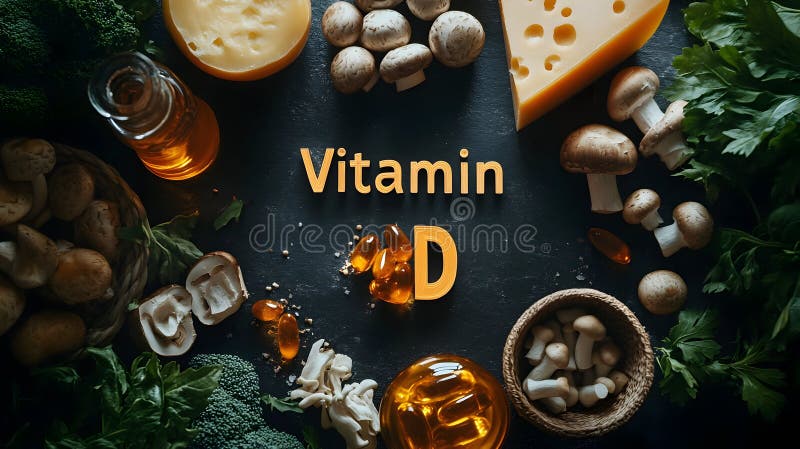Vitamin D Sources: Mushrooms, Cheese, and Supplements on a Rustic Table ...