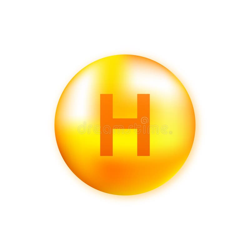 Vitamin H with Realistic Drop on Gray Background. Particles of Vitamins ...