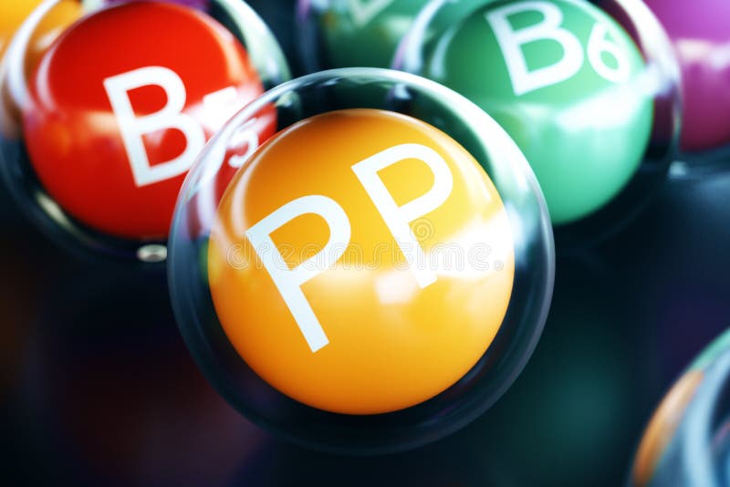 Vitamin PP, On Black Background. Symbol Of Health And Longevity, 3d ...