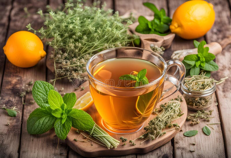 Vitamin Tea with Orange, Lemon, Mint, Thyme and Lemon Grass Stock ...