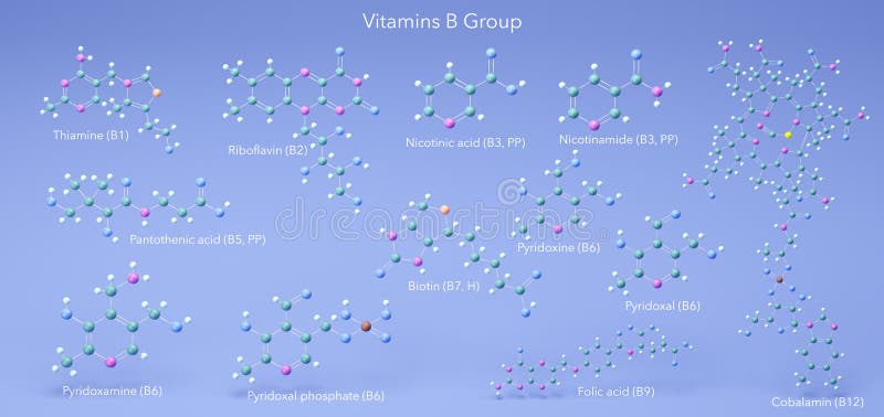 Vitamins B Group, Molecular Structures, 3d Model, Structural Chemical ...