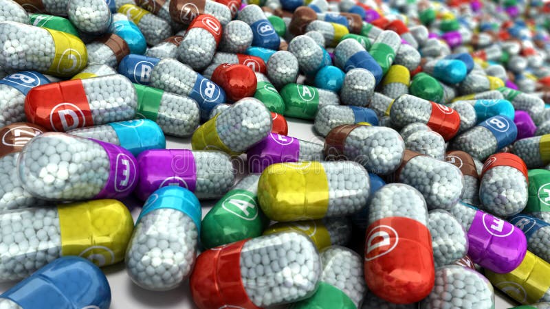 Vitamins and Minerals in Capsules 3d Render on White Stock Illustration ...