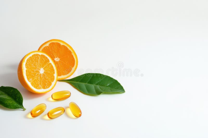 Vitamins for Natural Immune Support with Orange Slices and Capsules on ...