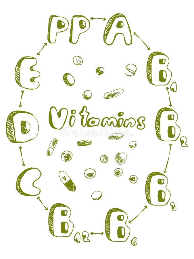 Vitamins and Pills in the Sketch Style Stock Illustration ...