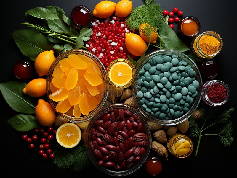 Vitamins and supplements stock illustration. Illustration of vibrant ...