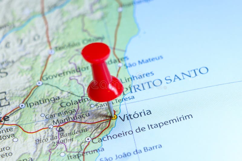 Vitoria, Brazil pin on map stock photo. Image of continent - 337481514