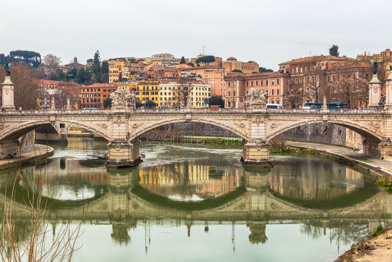 Vittorio Emanuele Famous Bridge in Rome Stock Image - Image of travel ...