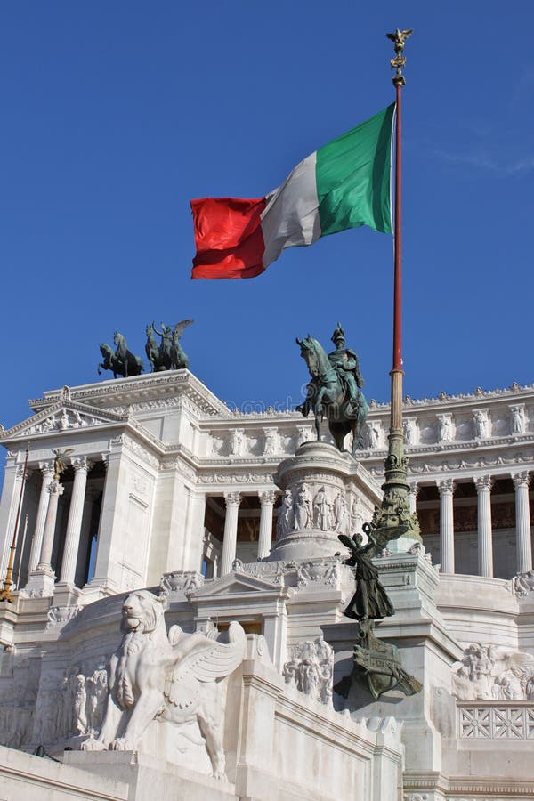 Italian Flag in Rome Vittoriano Italy Stock Image - Image of blue ...