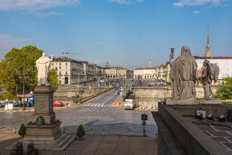 Vittorio Square and the Oldest Bridge of Turin, Italy Stock Image ...
