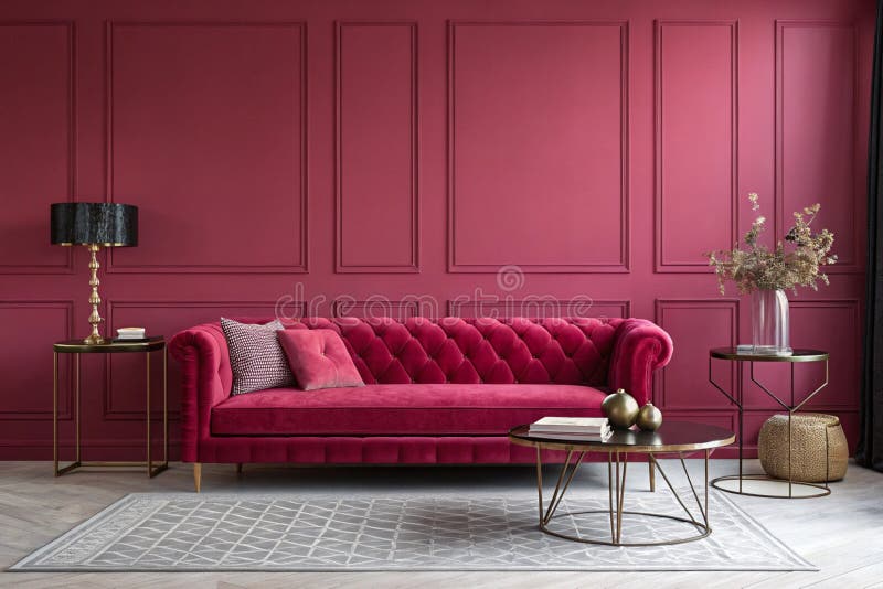 Viva Magenta Room Background Stock Photo - Image of table, modern ...