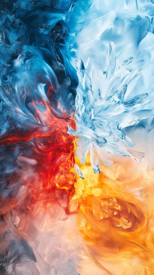 Elemental Clash of Fire and Ice in Vivid Abstract Explosion Stock ...