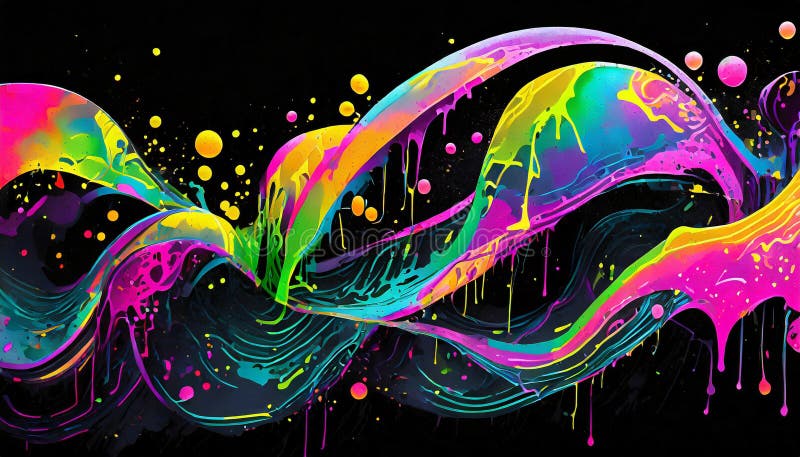 Colorful Neon Liquid Splash on Black Background Stock Illustration ...