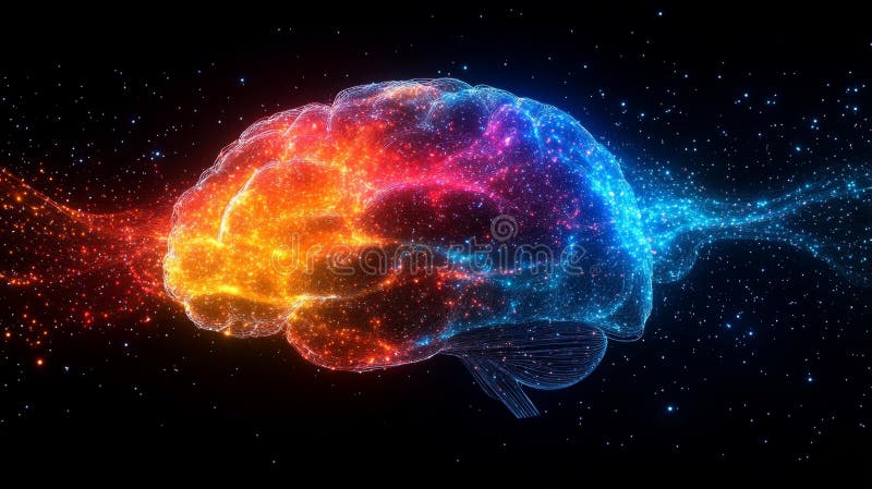 Vibrant Abstract Brain with Neon Neural Pathways Stock Illustration ...