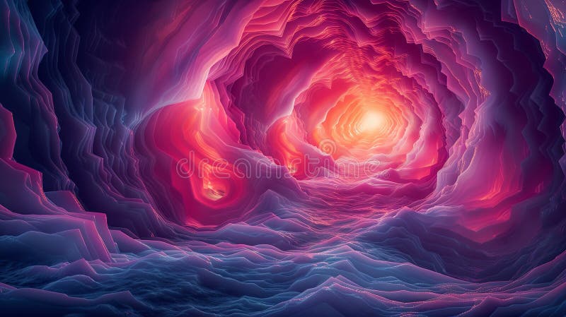 Vivid and Abstract Digital Art Resembling a Neon-lit Cave Passage with ...