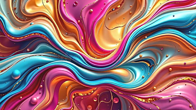 Vivid Abstract Forms Intertwining, Liquid Textures in a Dance of Gold ...