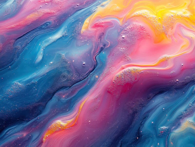 Vivid Abstract Liquid Art with Colorful Marbled Patterns and Bubble ...