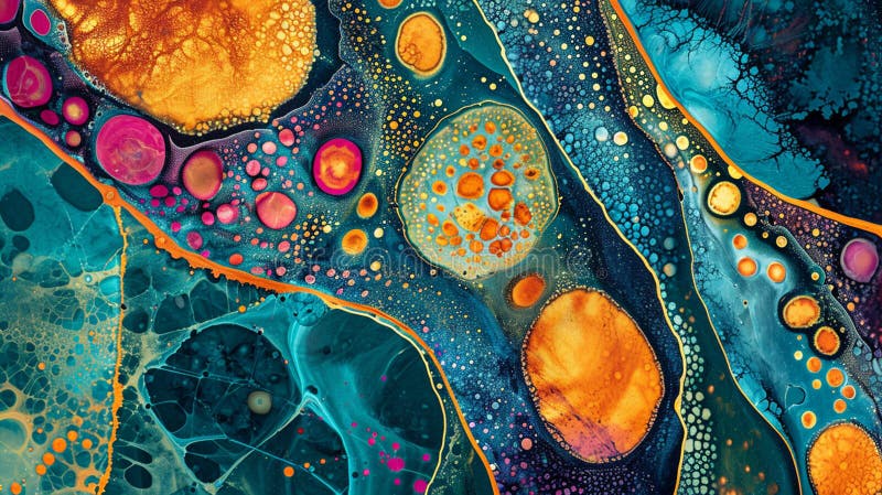 Vivid Abstract Microscopic-Inspired Art with Bubbles Stock Illustration ...