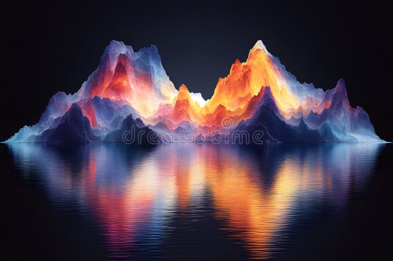 Vivid Abstract Mountain Range at Sunset Reflecting on Water Surface ...