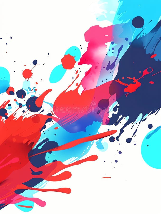 Vivid Abstract Paint Splatter Background. Blue, Red and Cyan Stock ...