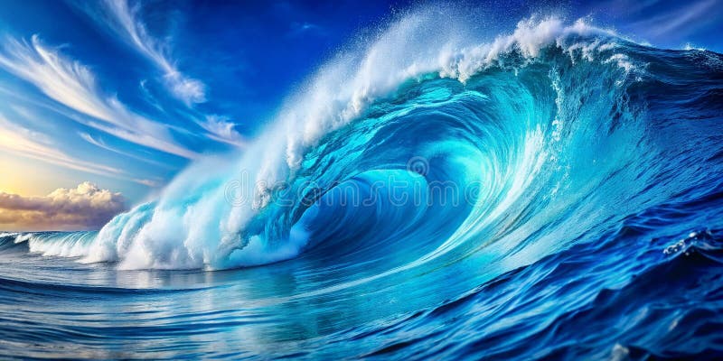 Vivid Abstract Rendering of Dynamic and Powerful Blue Ocean Waves AI ...