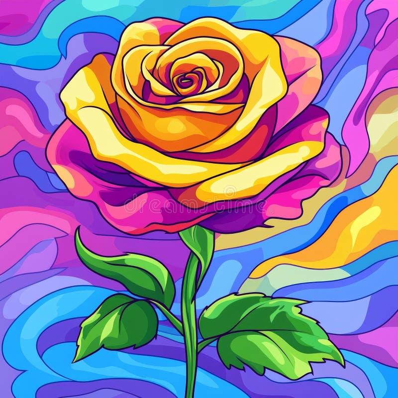 In a Vivid Abstract Setting, a Psychedelic Rose Unfurls Stock Photo ...