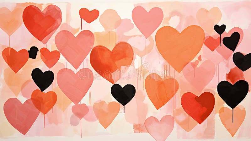 A Vivid Array of Hand-painted Hearts in Shades of Red and Pink on a ...