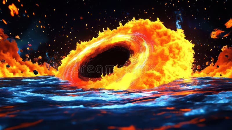 A Vivid Artistic Representation of a Fiery Vortex Emerging from Ocean ...