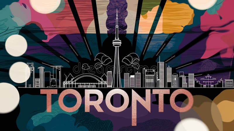 Vibrant Artistic Toronto Skyline with CN Tower and Colorful Typography ...