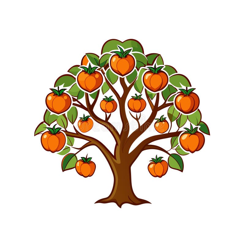 Vivid Persimmon Tree Artwork Stock Illustration - Illustration of ...