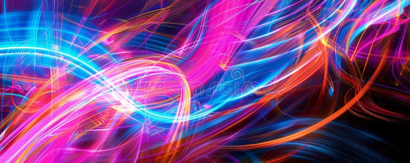A Vivid Backdrop with Dynamic Neon Light Trails Forming Abstract ...