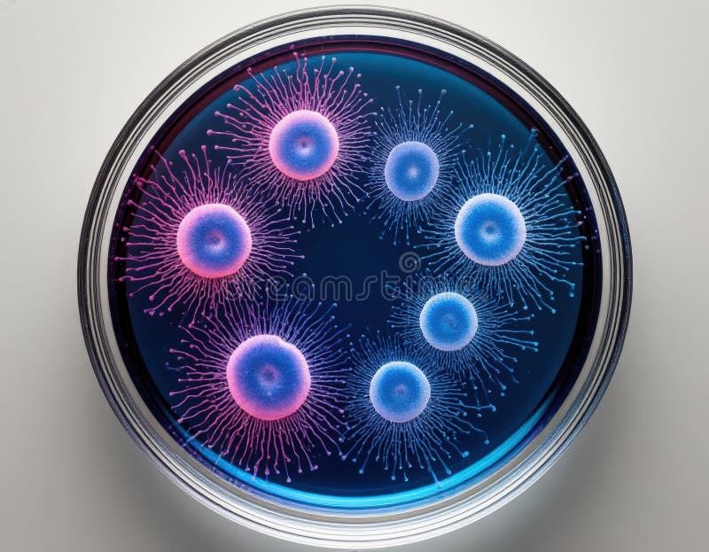 Vivid Bacteria Growth Patterns in Petri Dish Agar Base. Stock Image ...